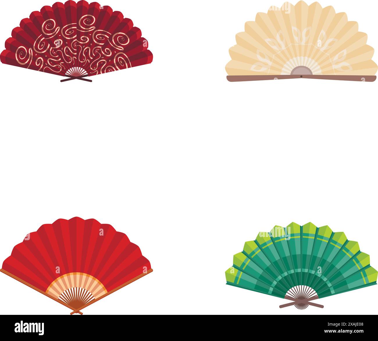 Collection of four elegant hand fans with different colors and patterns ...