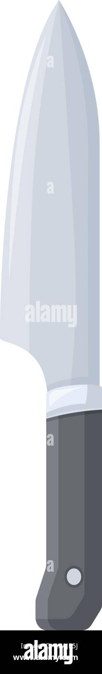 Large sharp kitchen knife pointing upwards with a black handle isolated ...