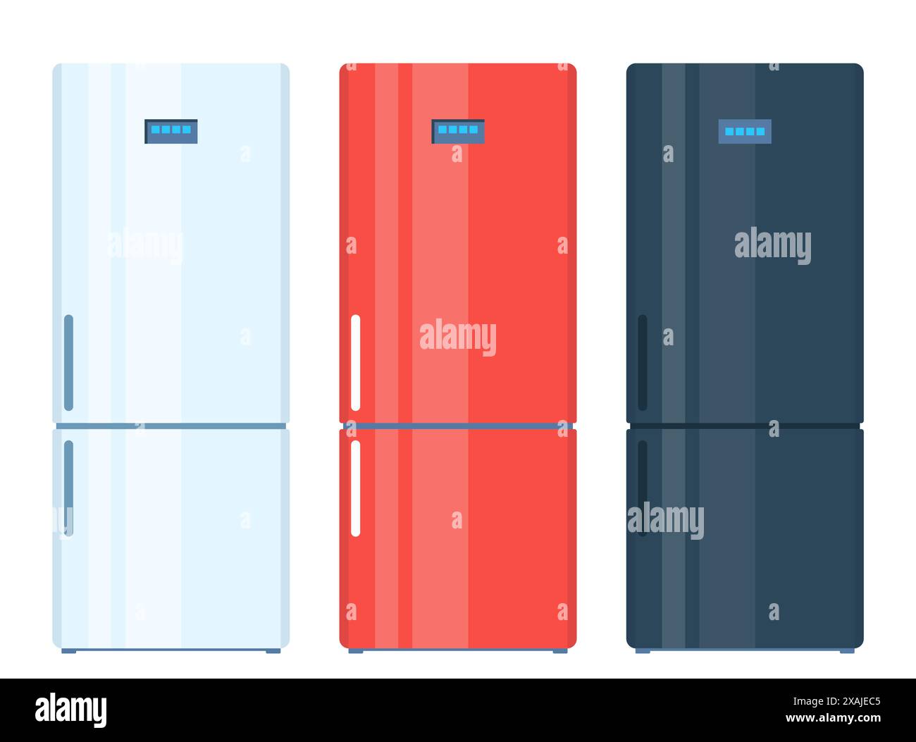 Fridge. Set of closed empty refrigerator. Black, red, white fridge for ...