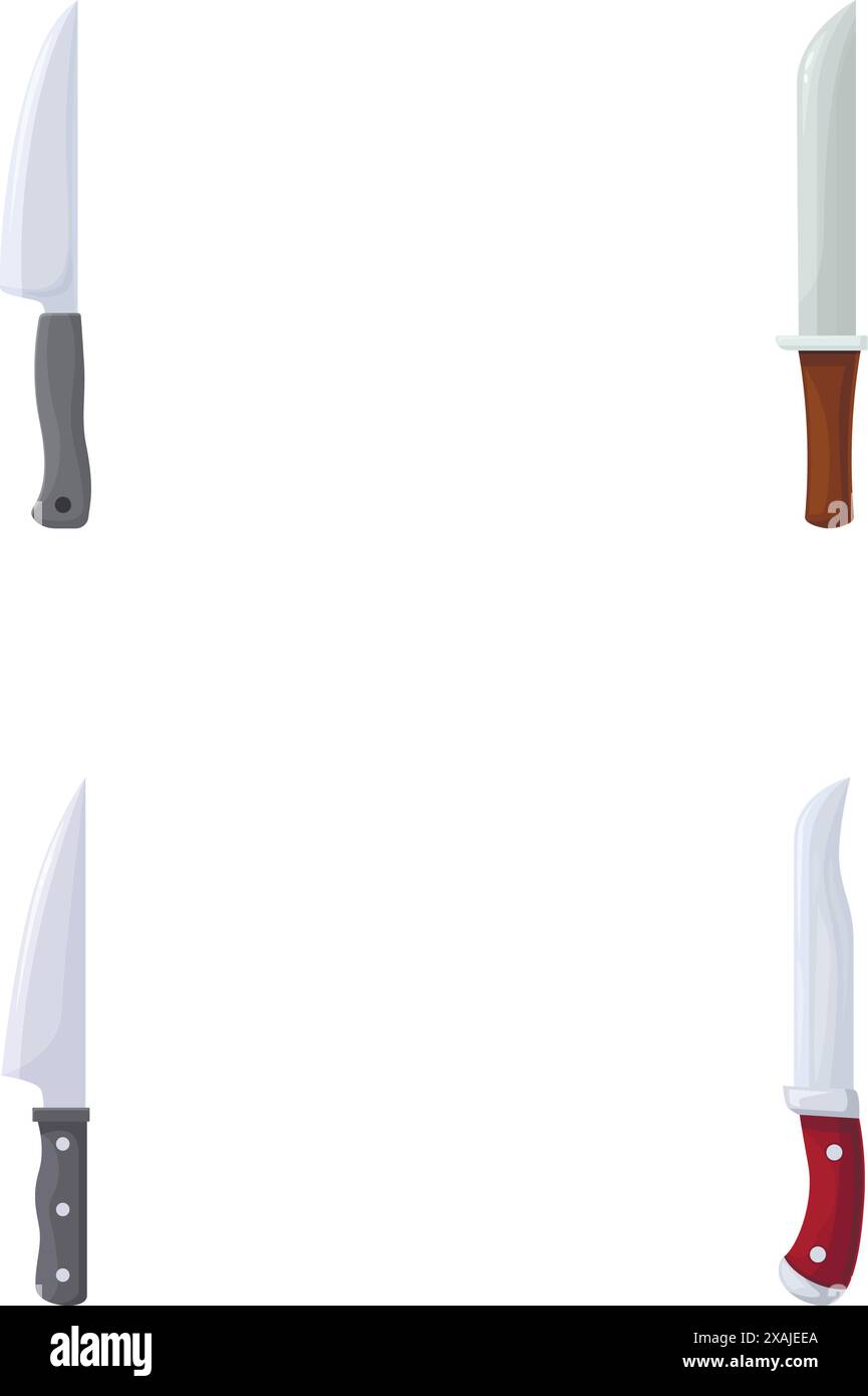 Vector illustration of four different chef knives, ideal for culinary ...