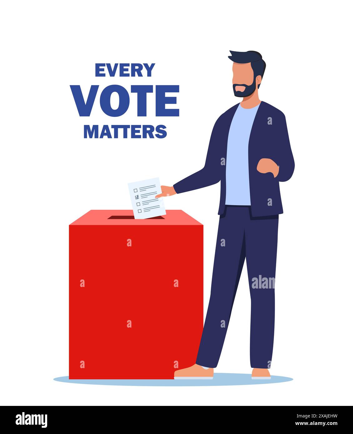 Man putting vote paper into Election Box. Every vote matters. Vector ...