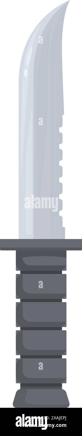 Large hunting knife with a serrated blade is shown with the point ...