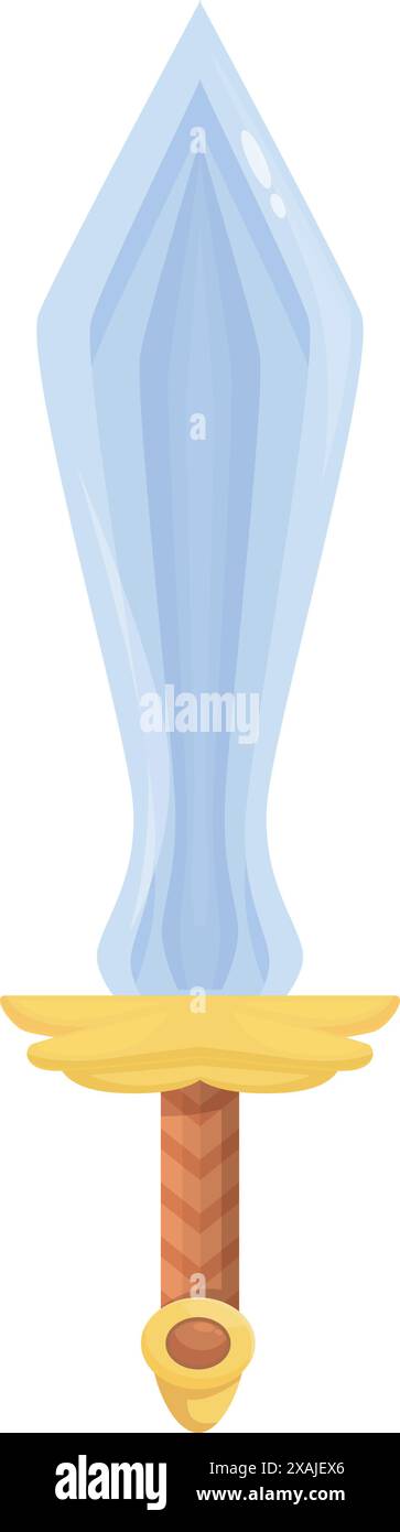 Cartoon style fantasy sword with a golden hilt standing upright against ...