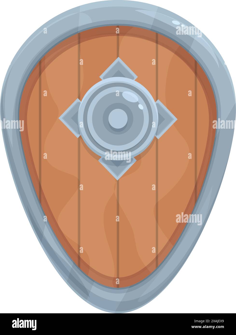 Cartoon wooden shield with metal frame and rivets, protecting from ...