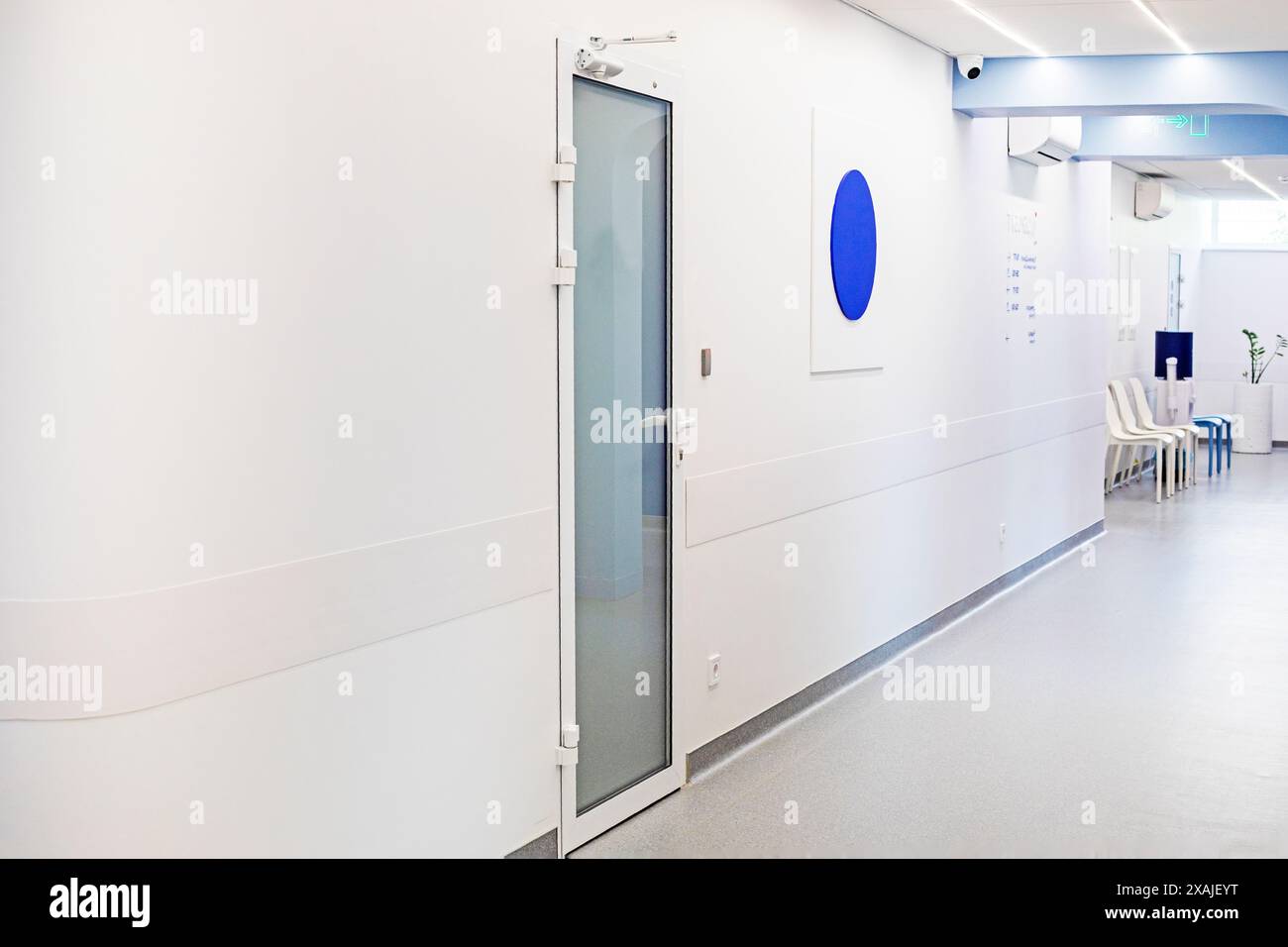 stylish interior, modern furniture, hospital corridor, waiting area ...