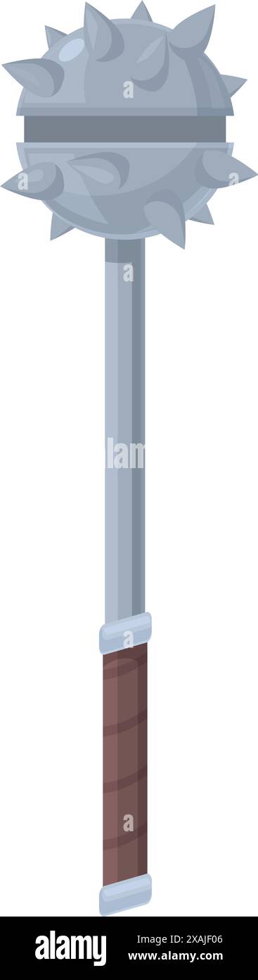 Medieval spiked mace weapon standing upright on a white background ...