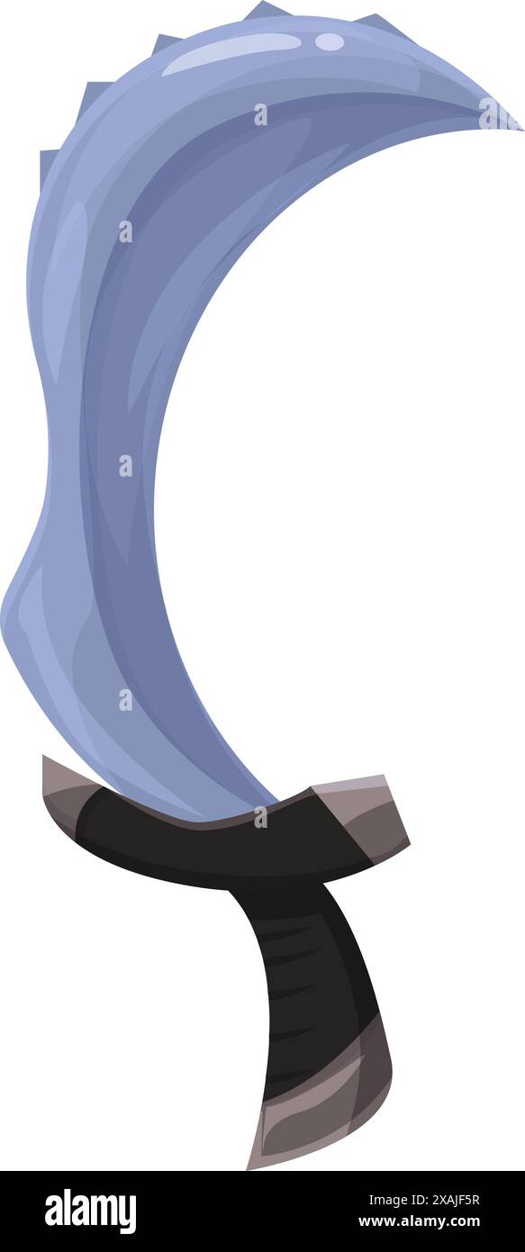 Cartoon style icon of a fantasy short sword with a crescent blade and ...