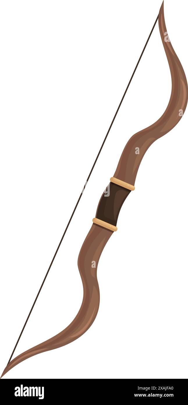 Wooden bow and arrow pointing upwards isolated on white background ...