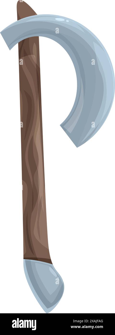 Long axe with a wooden handle and a metal blade, probably used by ...