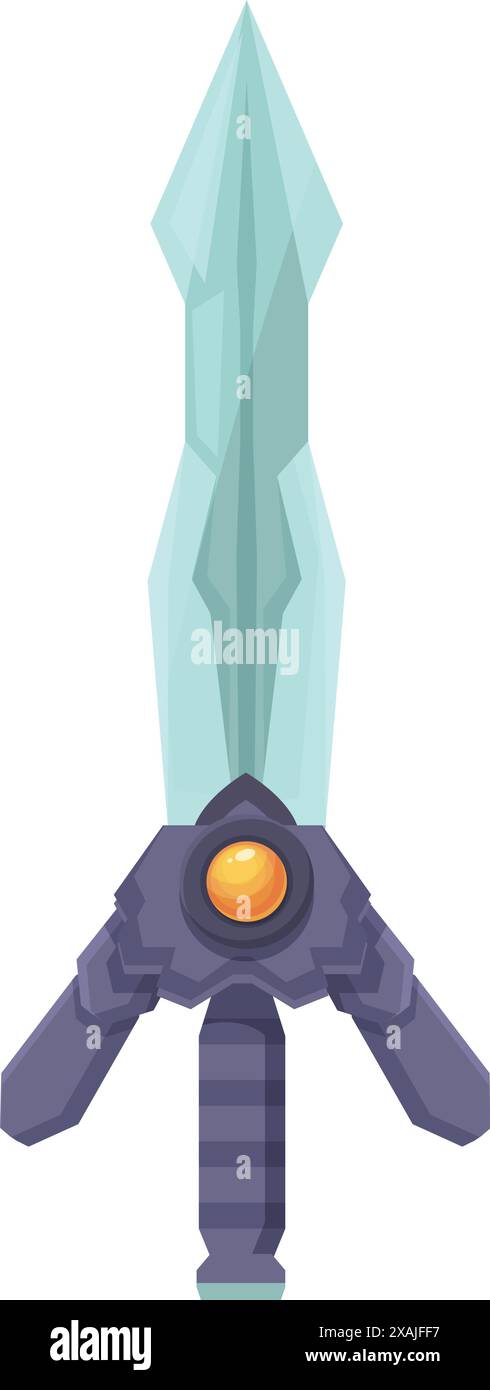 Fantasy short sword with a gem in the hilt standing upright on a white ...