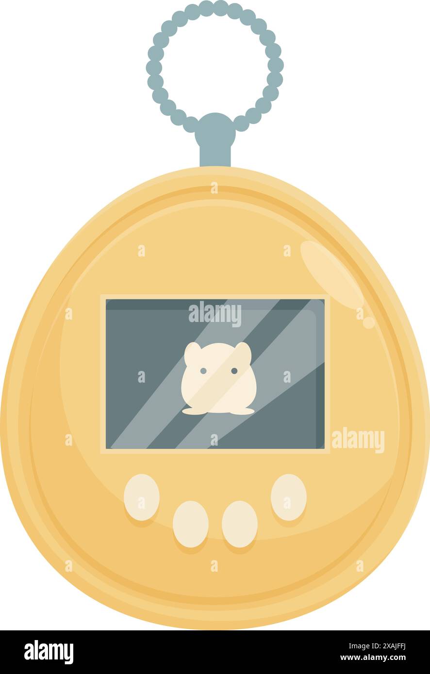 Yellow virtual pet keychain hanging on a chain, bringing back the ...