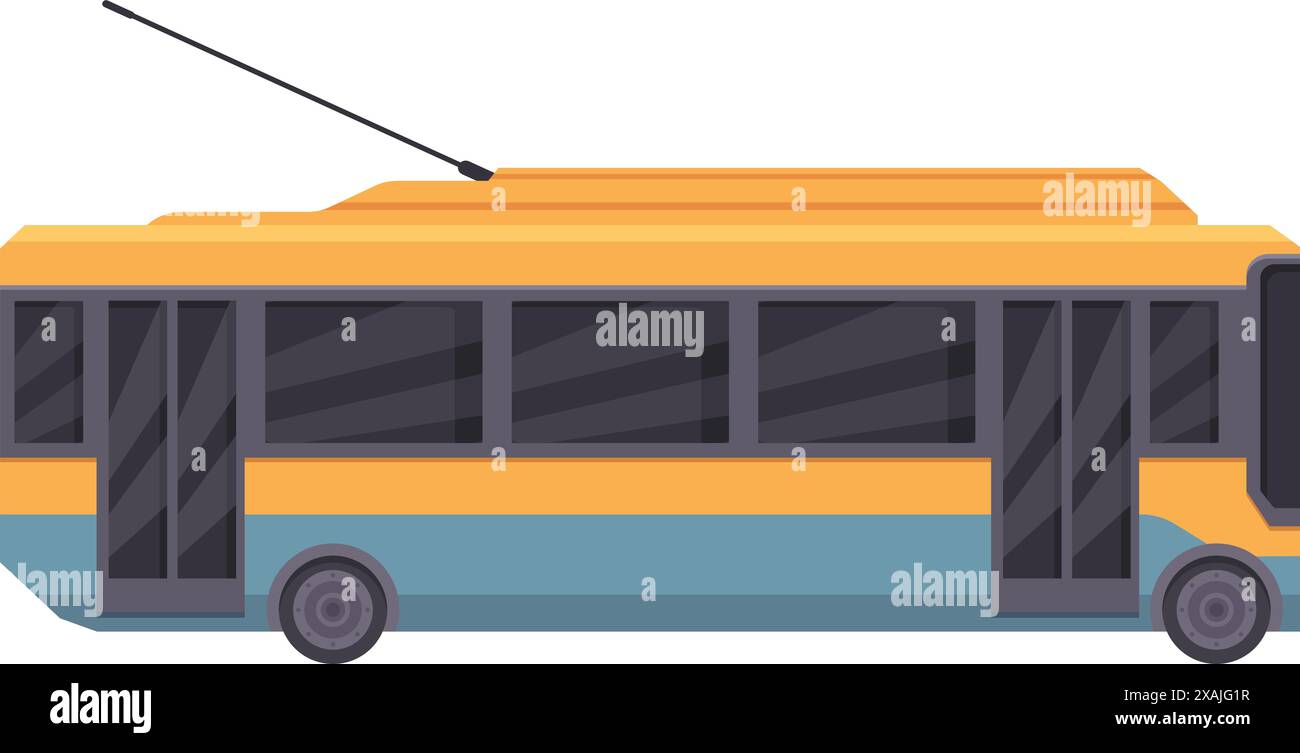 Yellow trolleybus, city public transport driving side view, urban ...