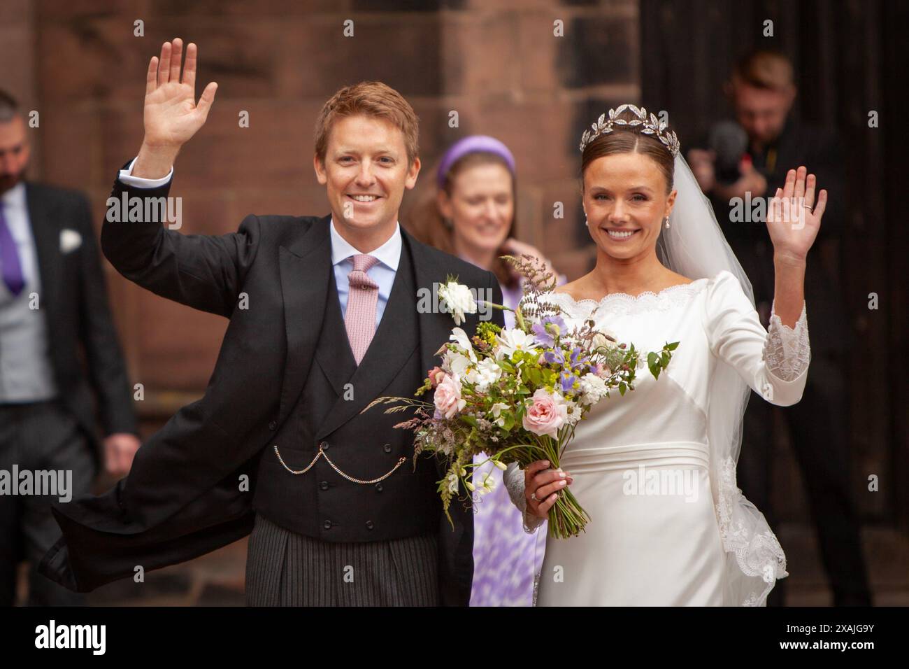 The Duke of Westminster and Olivia Henson waving after their wedding in ...