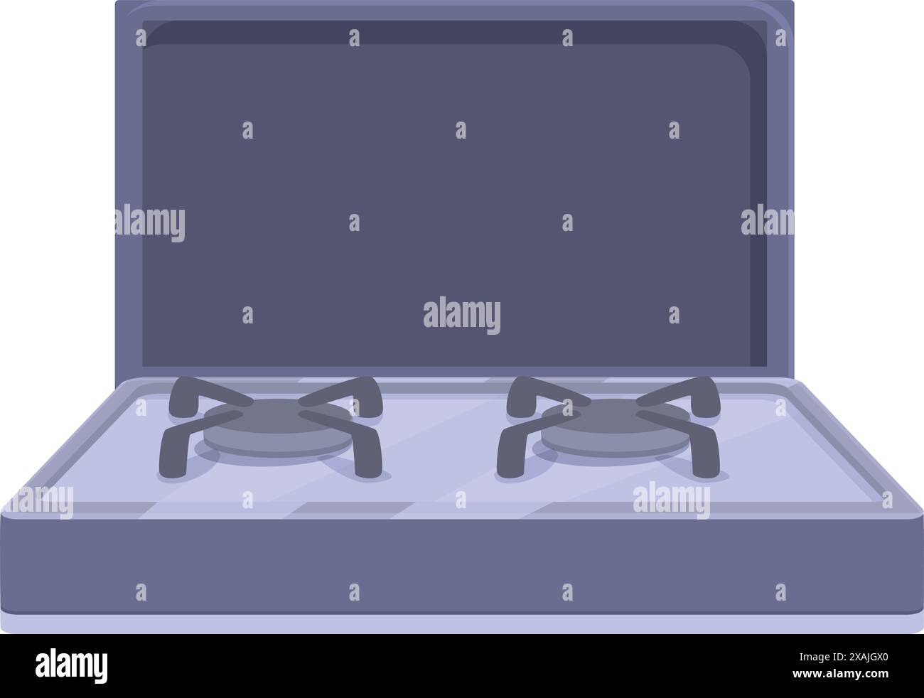 Modern kitchen appliance, gas stove with open lid standing on white ...