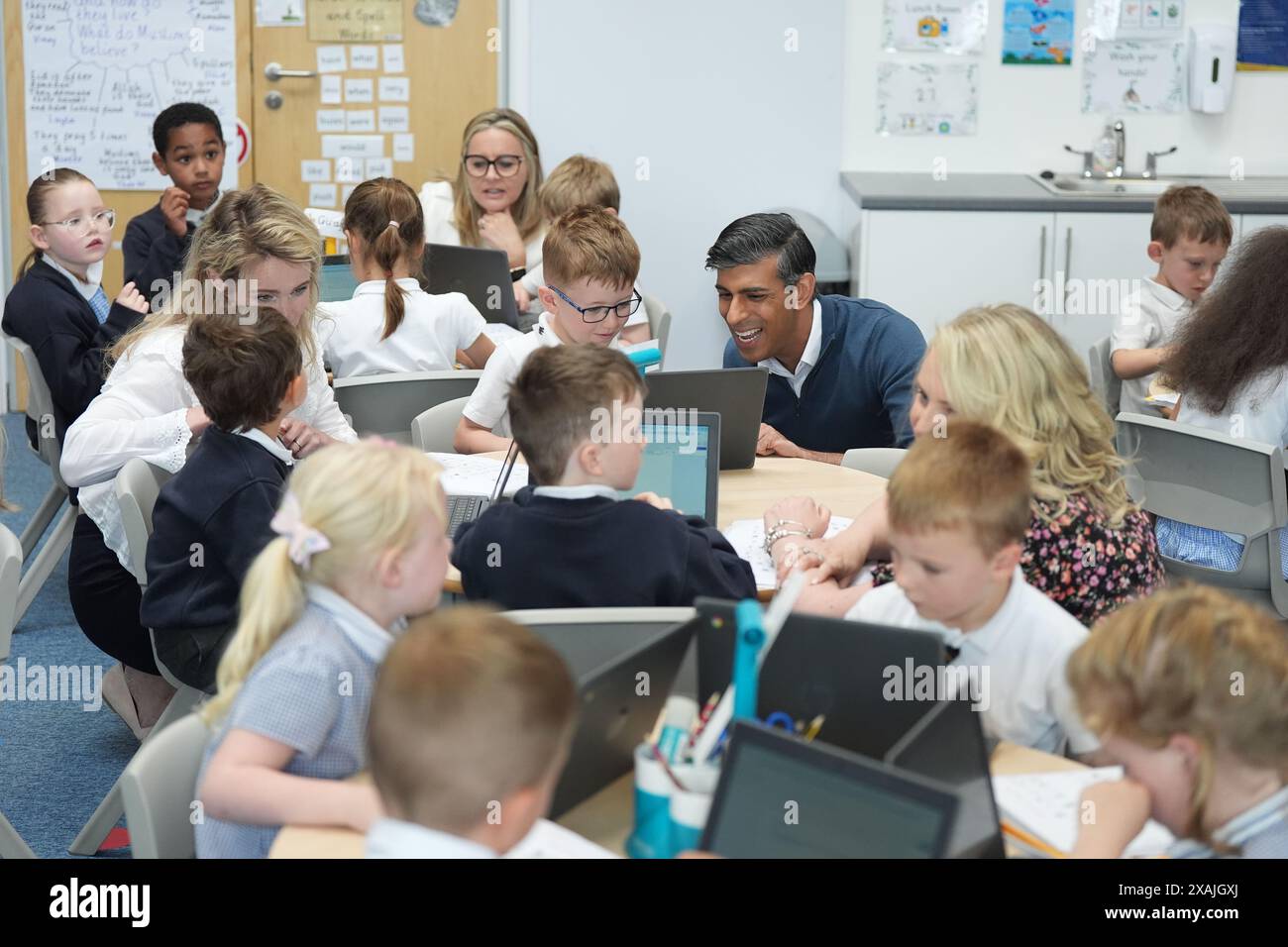 Prime Minister Rishi Sunak during a visit to Great Oldbury Primary ...