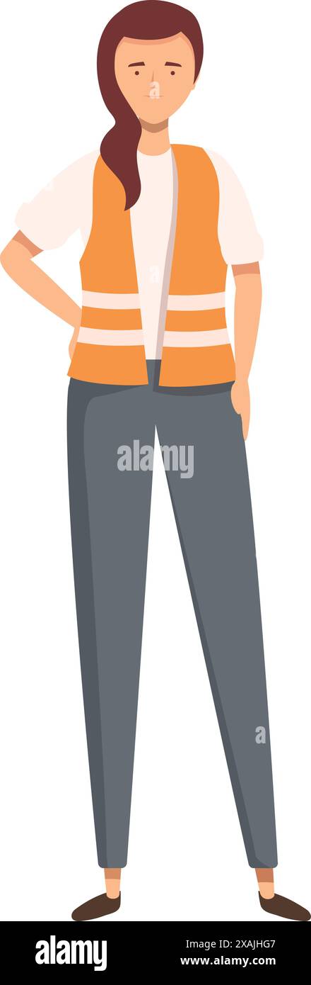 Young female engineer wearing orange safety vest standing with hand on ...