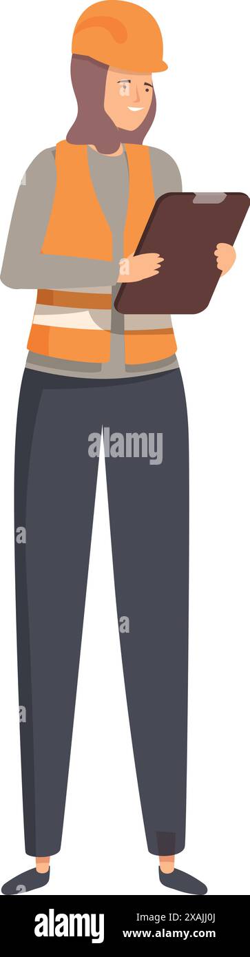 Smiling muslim woman architect or engineer wearing a safety vest and ...