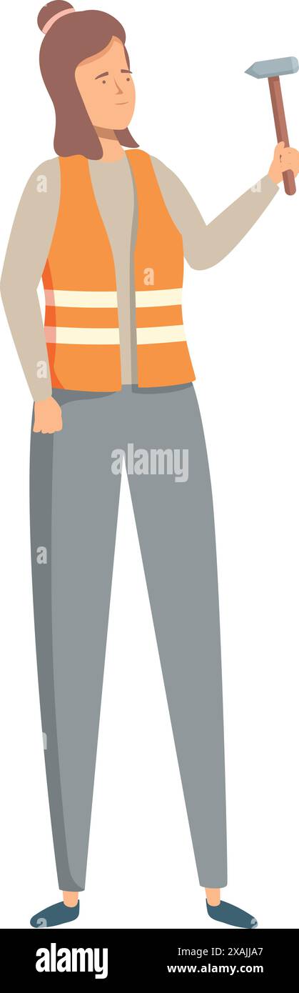 Female construction worker holding hammer, building and construction ...