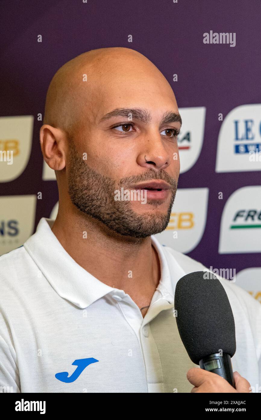 Marcell Jacobs (Olympic and European men's 100m champion) at the press ...