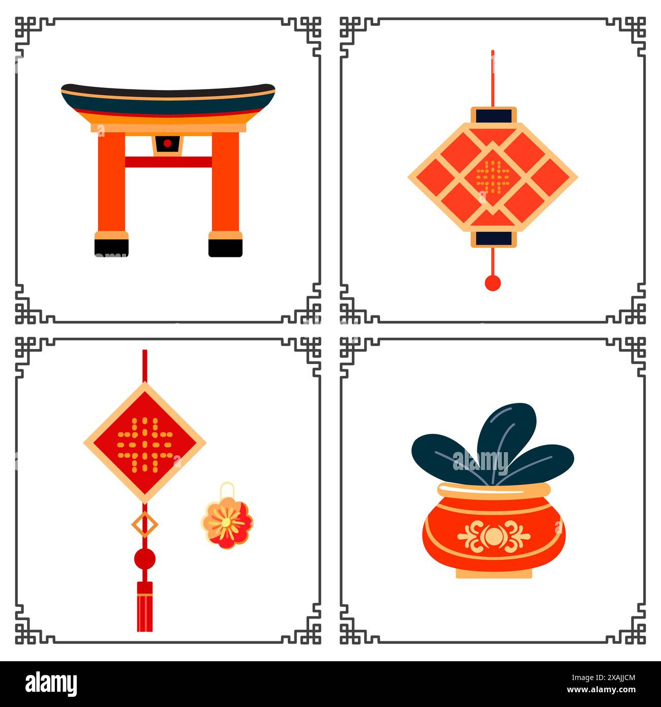 Vector illustration traditional asian symbols. Buddhist arch ...