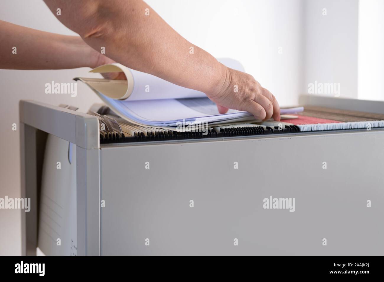 female hands through folders In Document Storage close-up, Home Archive ...