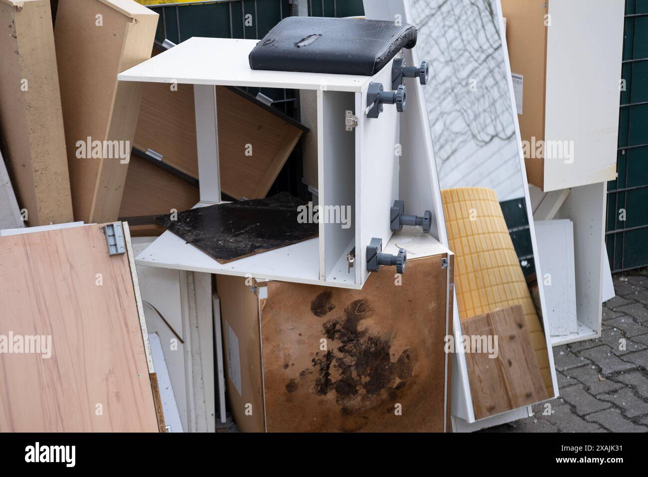 bulky waste, old furniture, tables, used things on street before ...