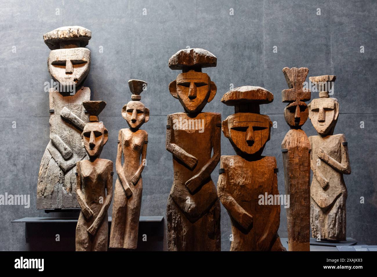 Historic statues in Pre Columbian Museum in Santiago, Chile Stock Photo ...
