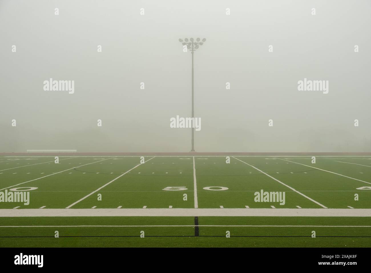50 Yard Line View of American Football Field with Fog Stock Photo - Alamy
