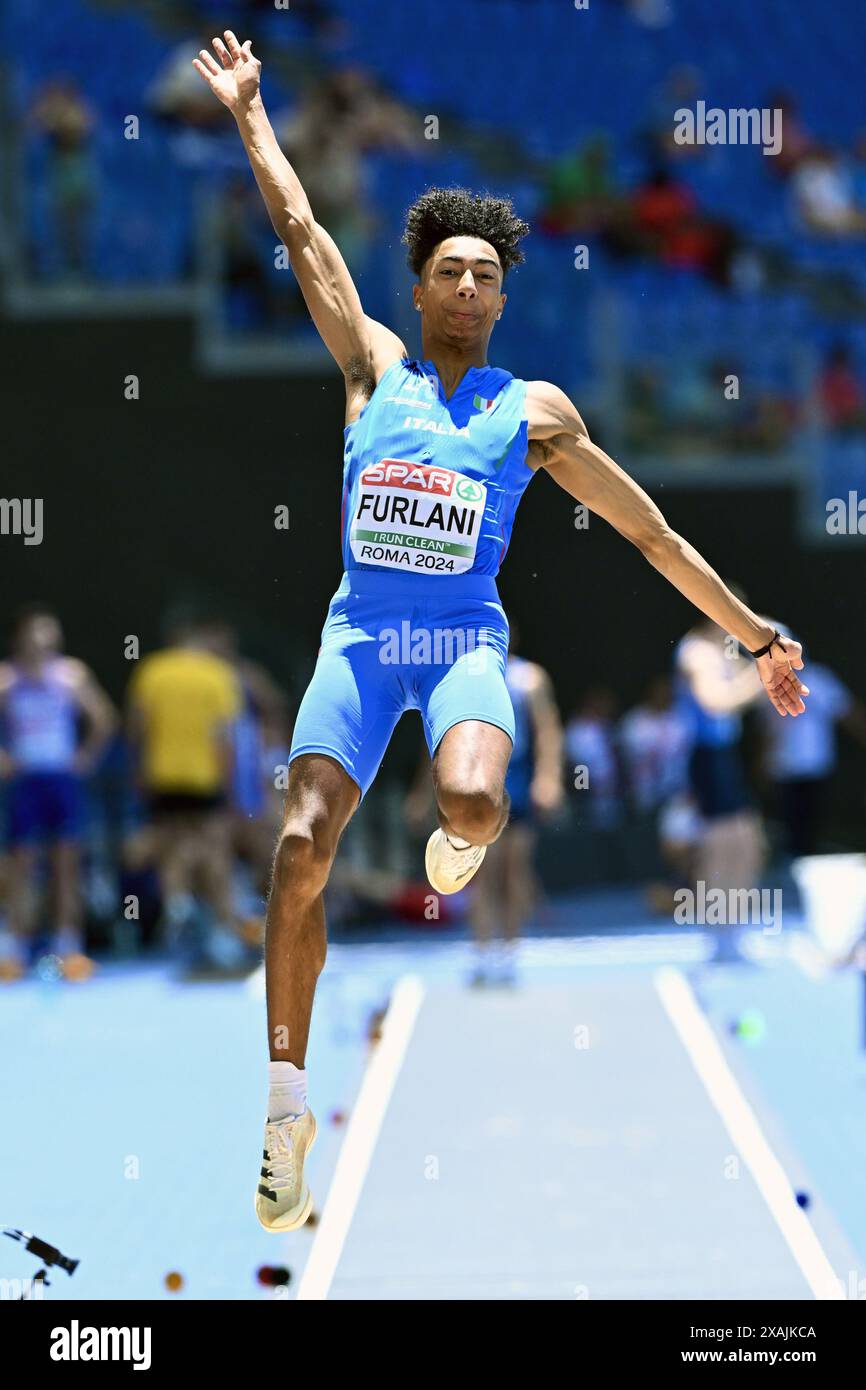 Rome, Italy. 07th June, 2024. Mattia Furlani of Italy in action during ...