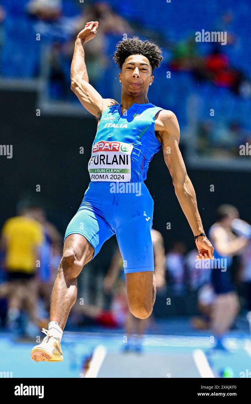 Rome, Italy. 07th June, 2024. Mattia Furlani of Italy in action during ...