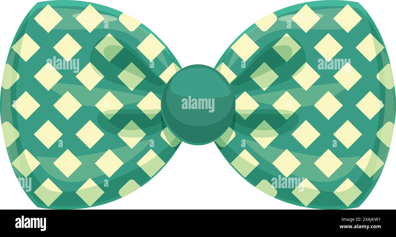 Green checkered bow tie with green gem in center isolated on white ...