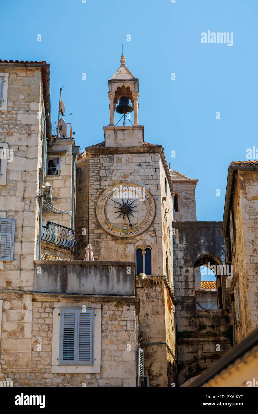 The Pjaca clock tower against the blue sky, Split, Croatia Stock Photo ...