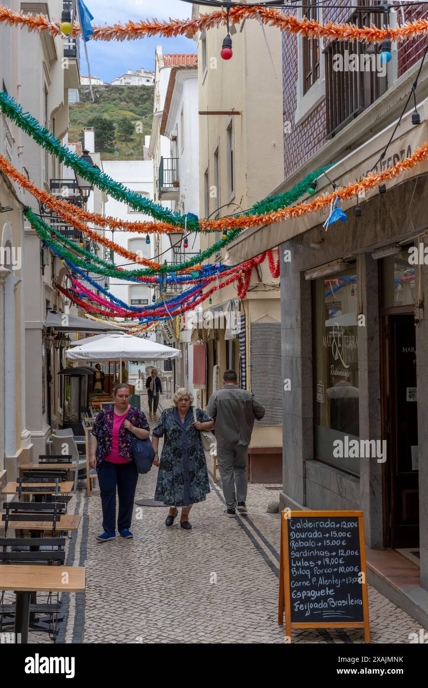 Side Street in Nazare, Portugal Stock Photo - Alamy