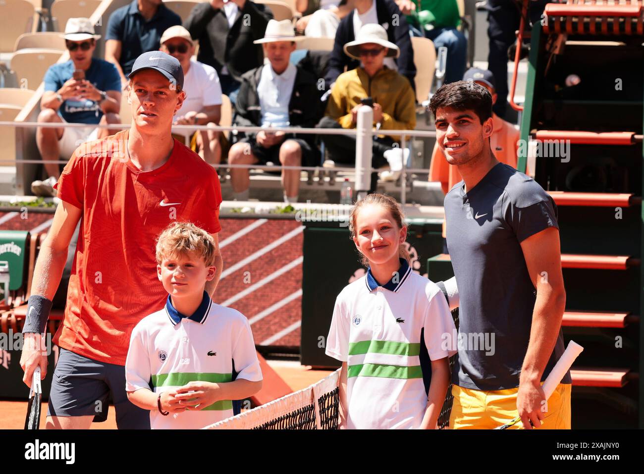 Paris, France. 7th June, 2024. Tennis player Yannik Sinner (L) from ...