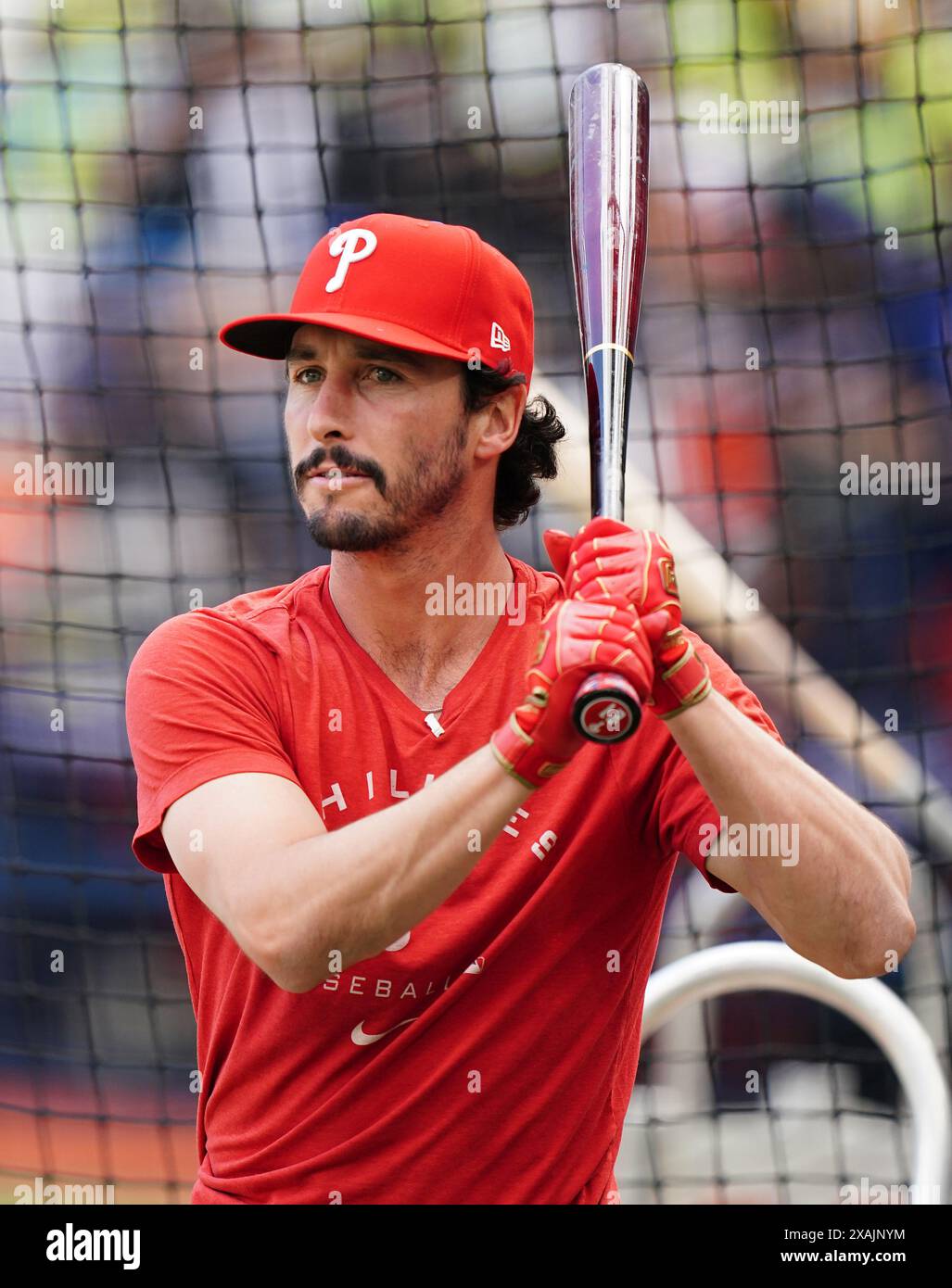 Philadelphia Phillies's Garrett Stubbs warms up during a workout day ...