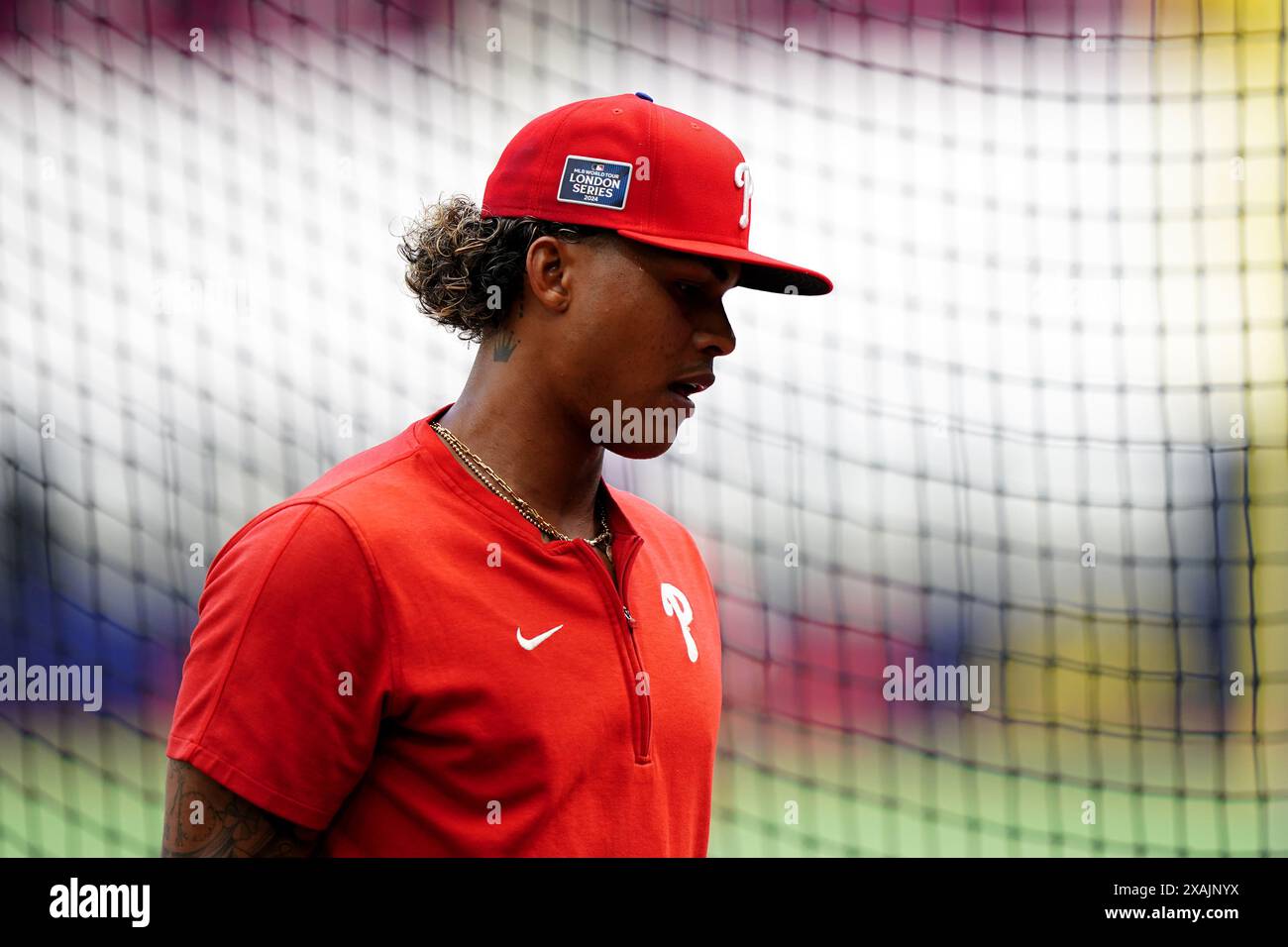 Philadelphia Phillies's Cristian Pache warms up during a workout day ...
