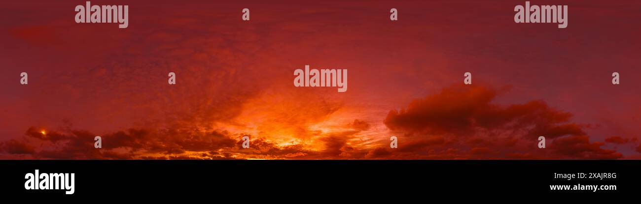 Dramatic Sunset sky 360 panorama. Vibrant sky with bright glowing red ...