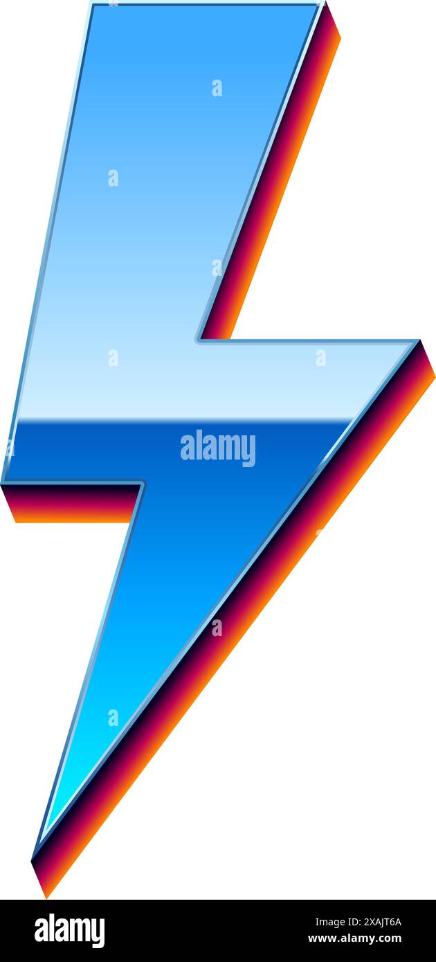 Chrome lightning sign in 80s synthwave style. Isolated retrowave ...