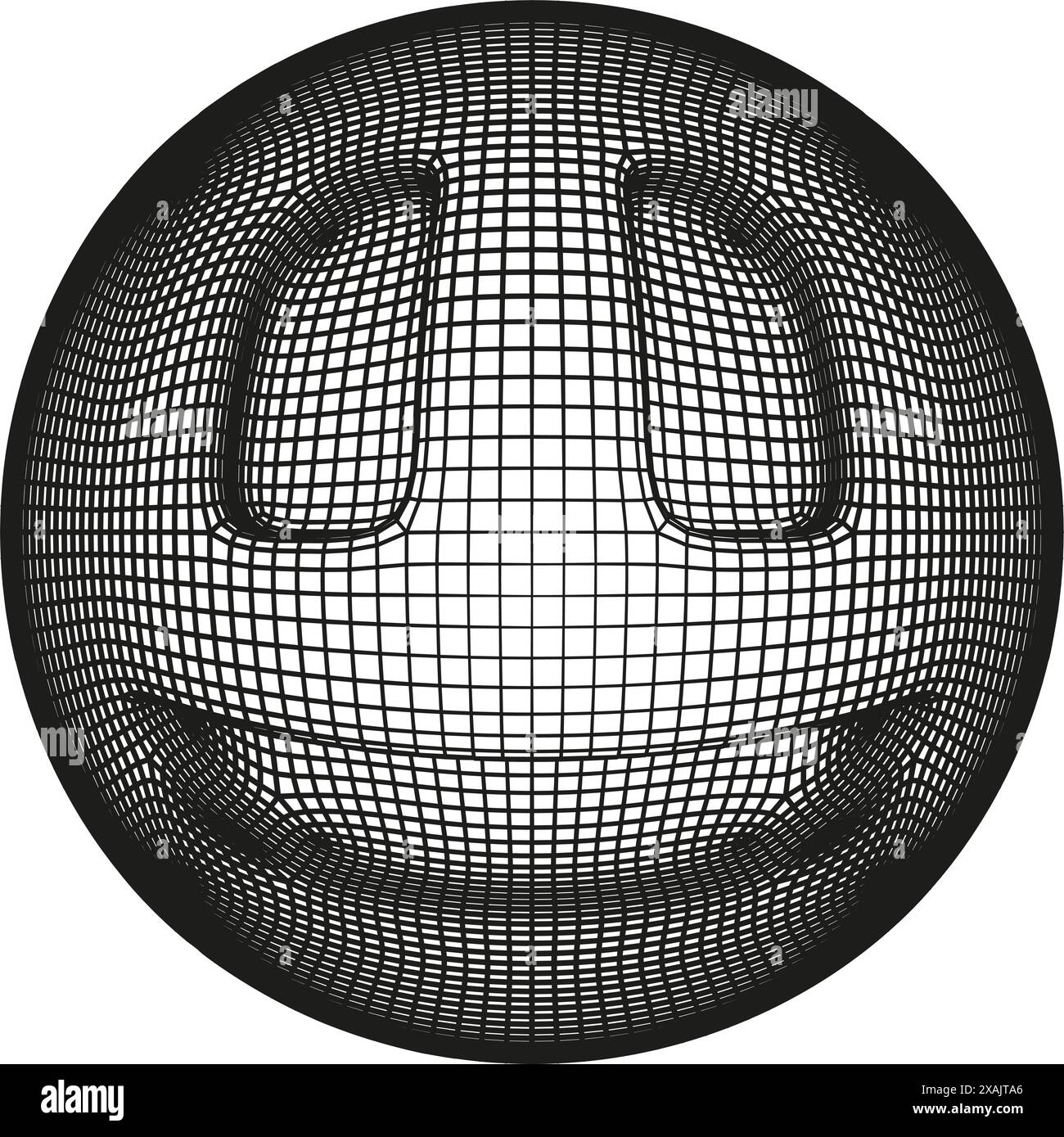 Smile ball 3D emoticon in y2k or brutalism style. Grid or wireframe ...