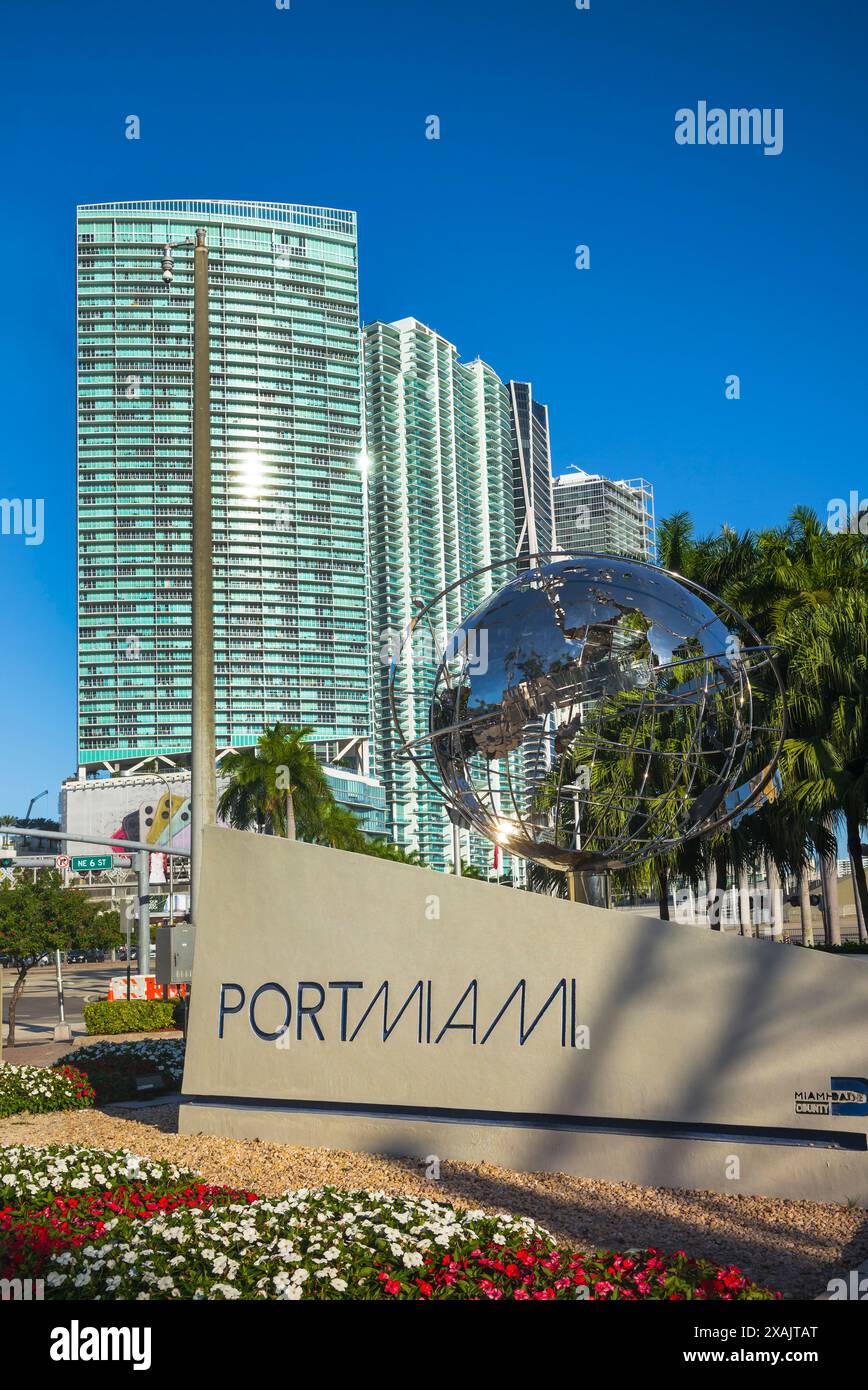 Port of Miami Entrance Sign, Downtown, Miami, Florida, USA Stock Photo ...