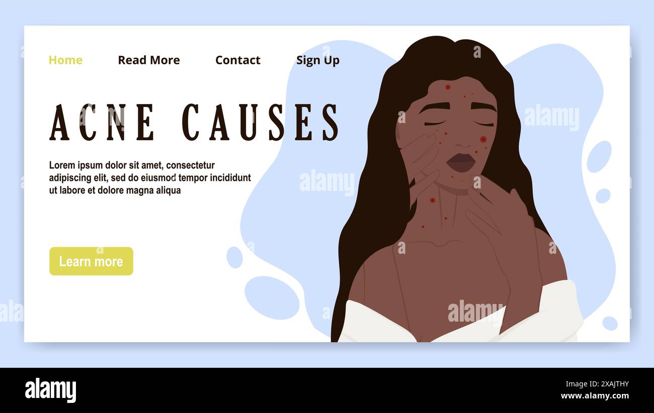 Cartoon character with skin problem concept. Woman with acne, problem ...