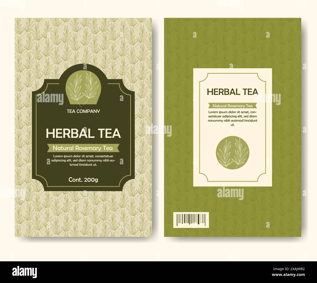 Herbal natural organic tea label package. Vintage craft botanical green ...