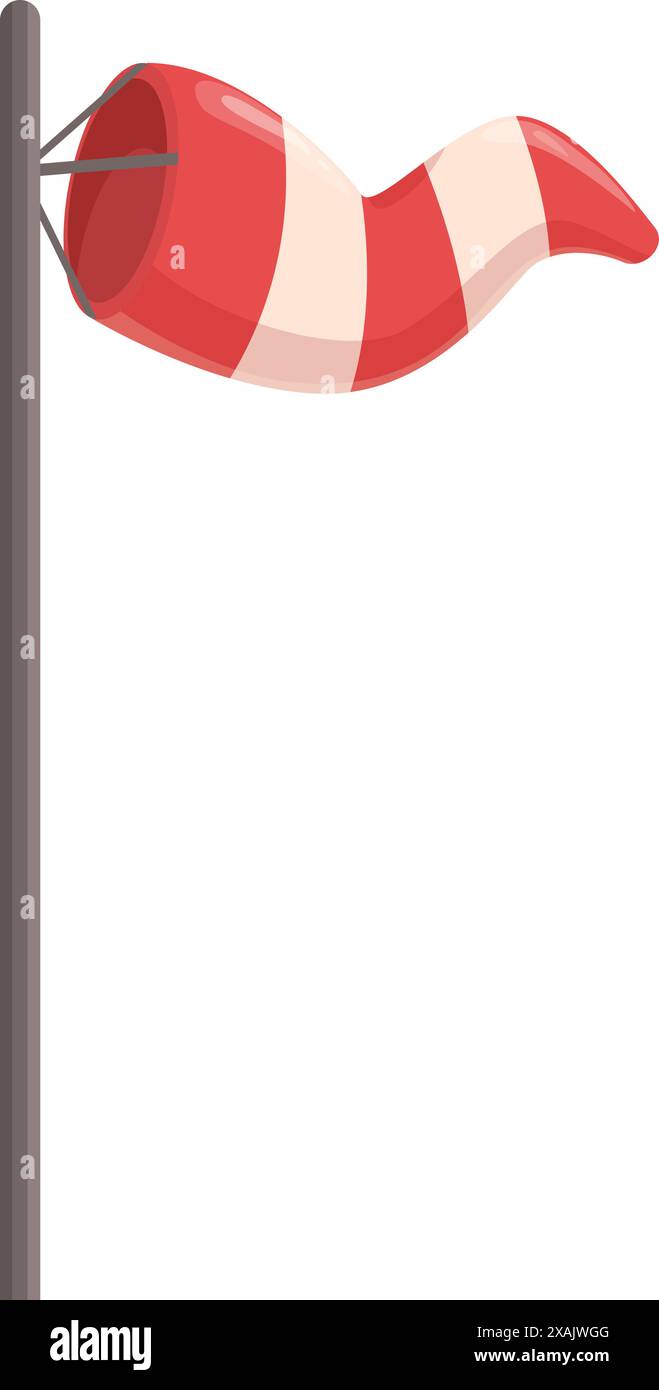 Red and white windsock inflated by the wind, indicating wind direction ...