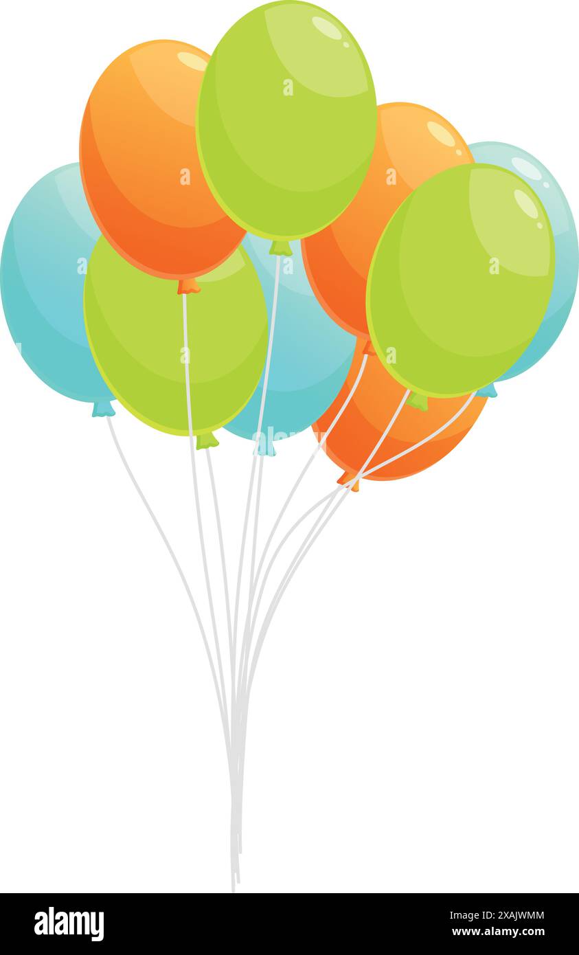 Bunch of colorful balloons is floating in the air, tied with white ...