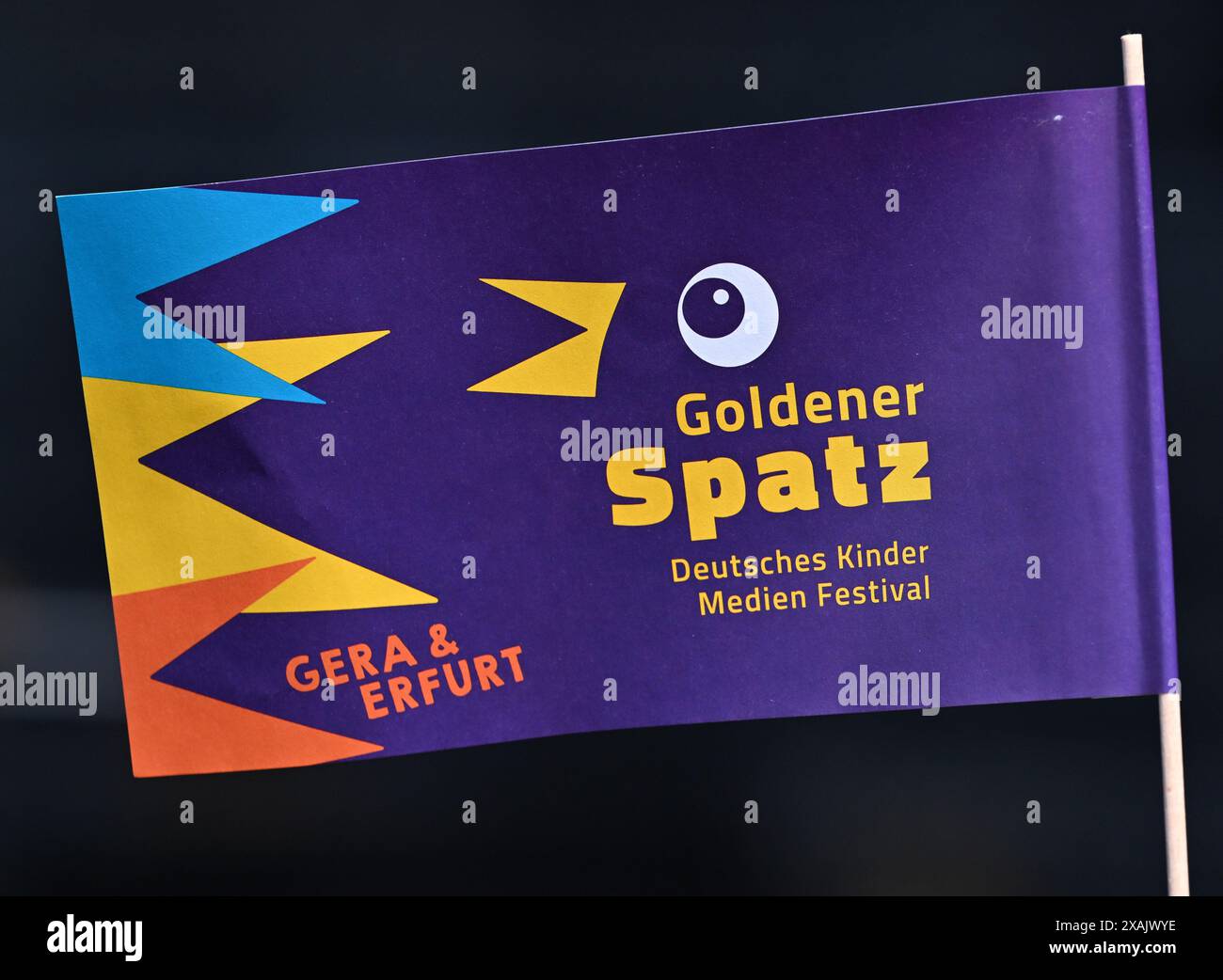 Erfurt, Germany. 07th June, 2024. A flag with the logo on the sidelines ...