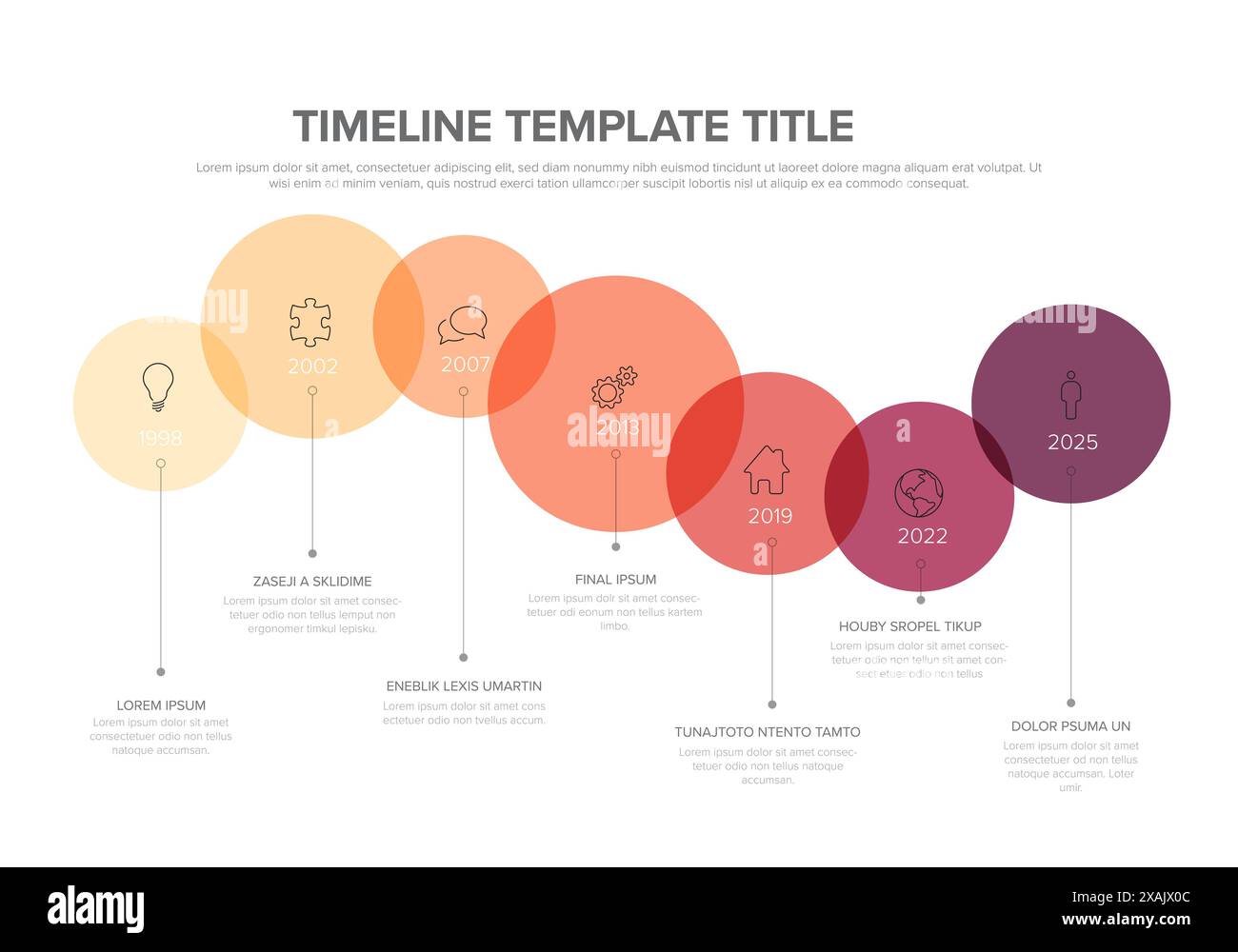 Yellow red infographic timeline template made from content circles with ...