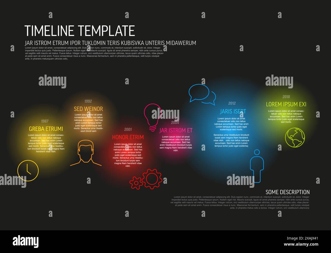 Multipurpose infographic template with color transparent light spots on ...