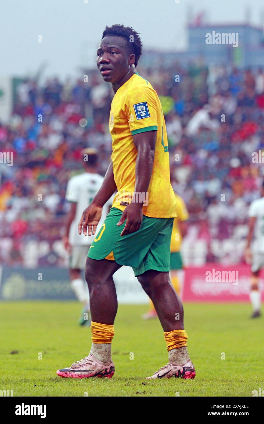 Australia forward Nestory Irankunda during their second leg match of ...