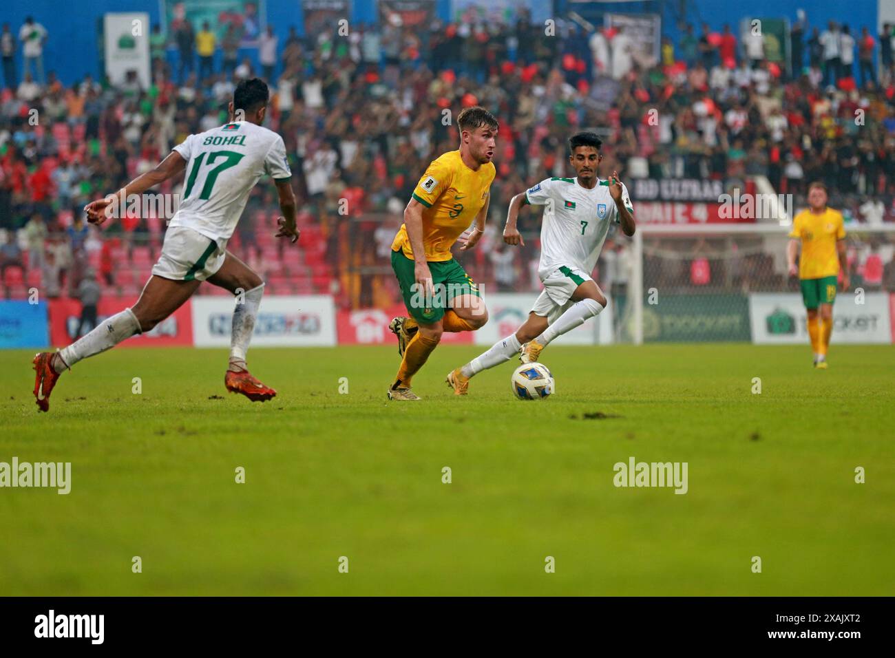 Bangladeshi forward Sheikh Morsalin (R) and Australia midfielder Connor ...