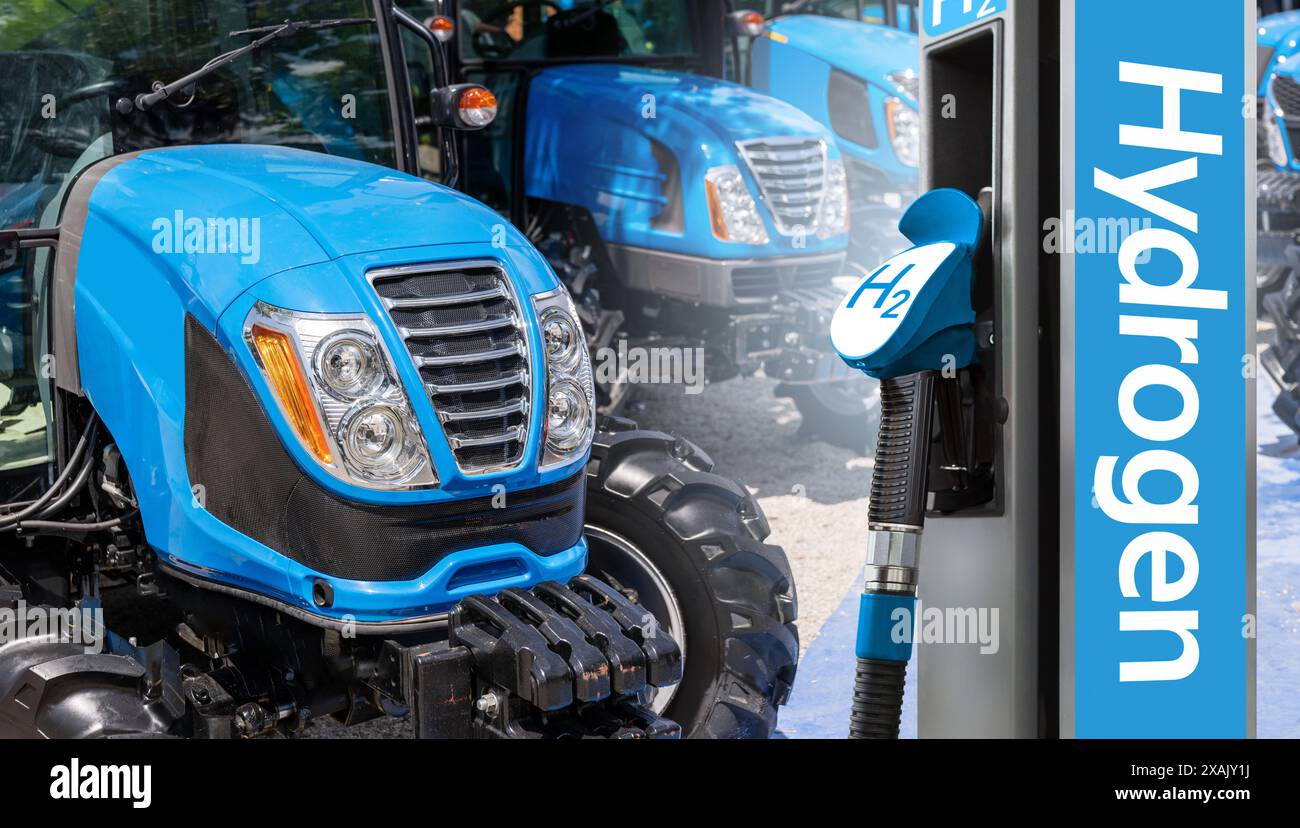 Hydrogen fuel cell agricultural tractors. Concept Stock Photo - Alamy